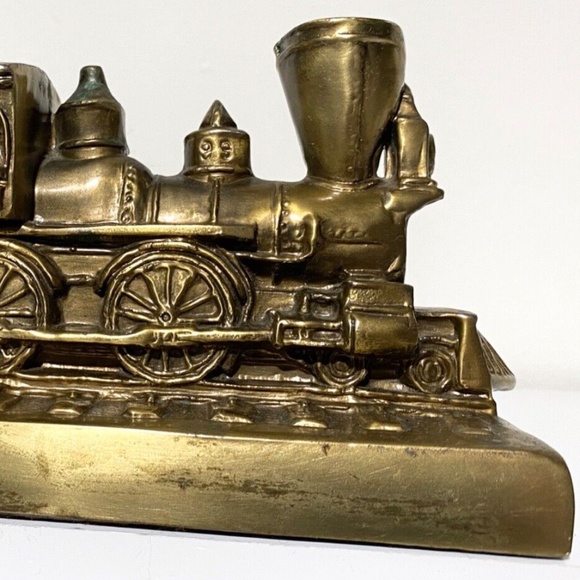 Accents | Vintage Brass Train Engine Locomotive Bookend Expandable ...